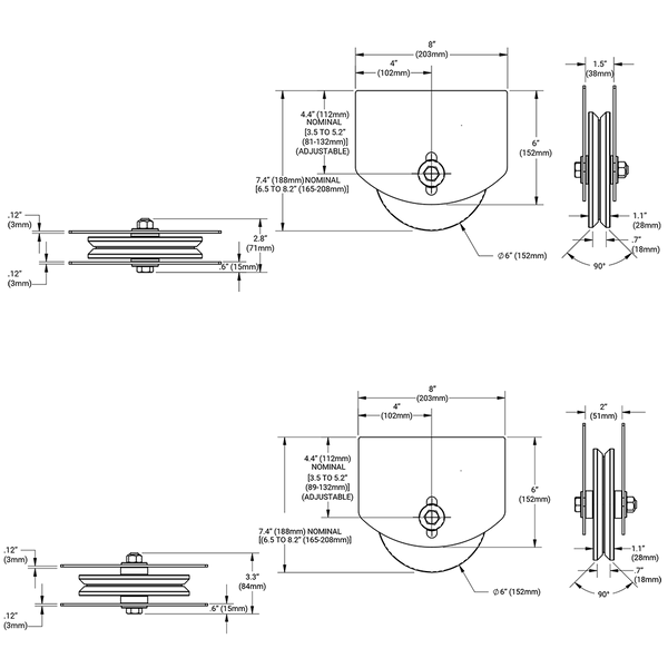 The 6" of HardCORE V-Groove Wheel w/ Carriage Plates for 2" Gate Frame ...